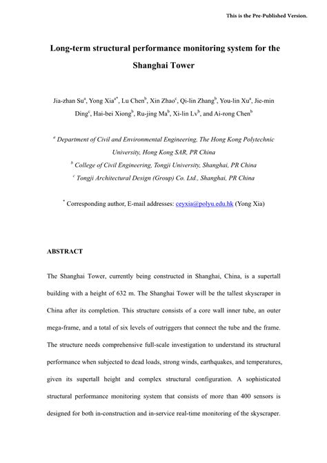 Long Term Structural Performance Monitoring System For The Shanghai