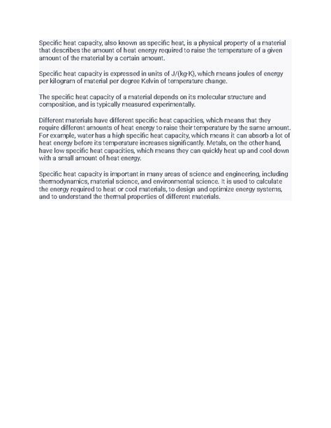 Heat 1 Notes Specific Heat Capacity Also Known As Specific Heat Is A Physical Property Of