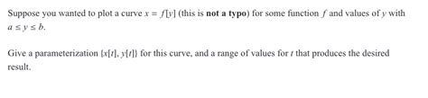 Solved Suppose You Wanted To Plot A Curve X F Y This Is Chegg Com