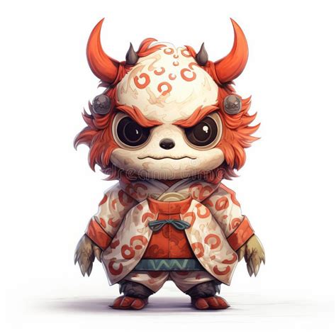 Stylized Anthropomorphic Yokai Creature With Distinctive Horns And Robe
