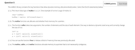 solved question 5 1 00000 points save answe the stdlib h