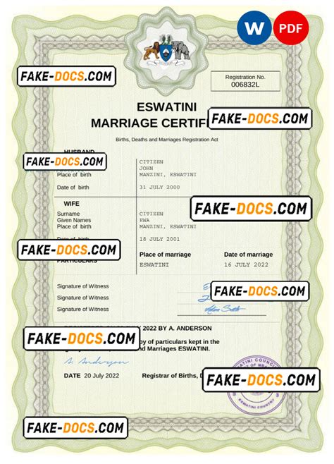 Tuvalu Marriage Certificate Word And Pdf Template Completely Editable Fake Docs Shop
