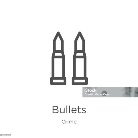 범죄 수집에서 총알 아이콘 벡터입니다 얇은 선 글머리 기호 개요 아이콘 벡터 일러스트 레이 션입니다 웹 사이트 디자인 및 모바일 앱 개발을 위한 개요 얇은 선 글머리 기호