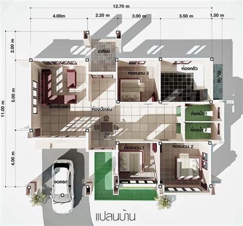 บ้านและสวน แบบบ้านชั้นเดียว 3 ห้องนอน 2 ห้องน้ำ