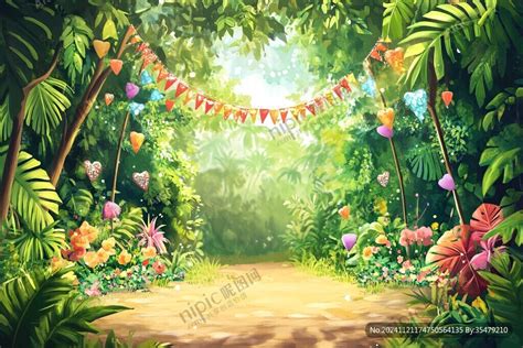 Ai创作图森系舞台背景 森系主题舞台背景 梦幻森系迎宾背景 森林梦幻舞台 森系主题场景 森林舞台背景 森林主题舞台背景 森林晚会插画 森系场景森系背景 热带雨林插画 雨林插画 热带雨林花草树木