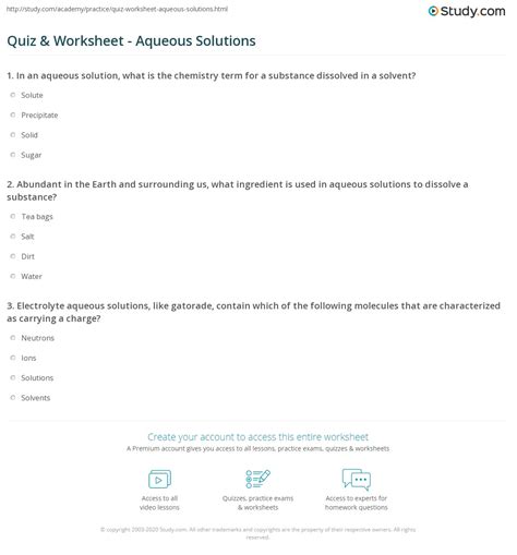 Quiz And Worksheet Aqueous Solutions