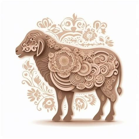 Premium Ai Image Paper Cut Sheep With Floral Pattern On The Background