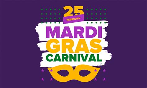 뉴올리언스의 마디 그라 카니발 뚱뚱한 화요일 전통적인 휴일 축 하 연례 민속 축제 의상 가면 재미있는 파티 카니발 마스크 포스터 카드 배너 및 배경 벡터 일러스트레이션