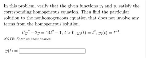 Solved In This Problem Verify That The Given Functions Yi