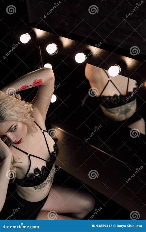 Beautiful Fashion Model And Passhionate Blonde Woman With Red Lips