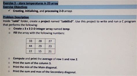 Solved Exercise 3 Store Temperatures In 2d Array Exercise
