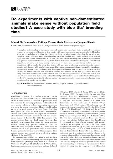 Pdf Do Experiments With Captive Non Domesticated Birds Make Sense