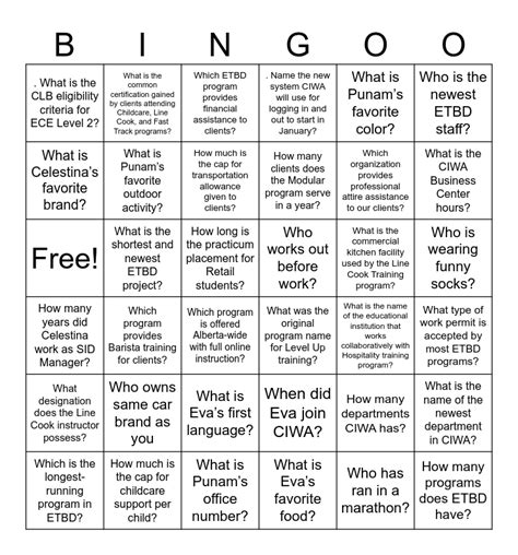 Unity Quest Bingo Card