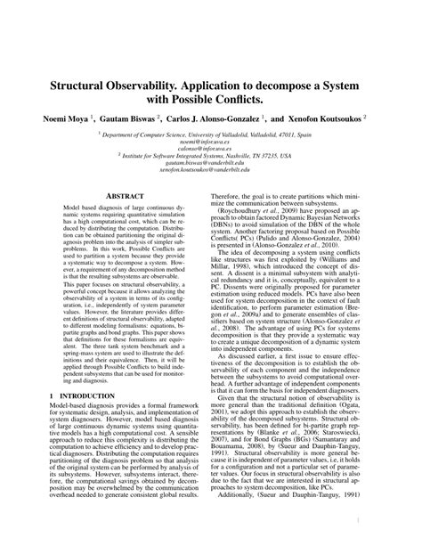 Pdf Structural Observability Application To Decompose A System With