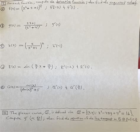 Solved I For Each Function Compute The Dervative Function