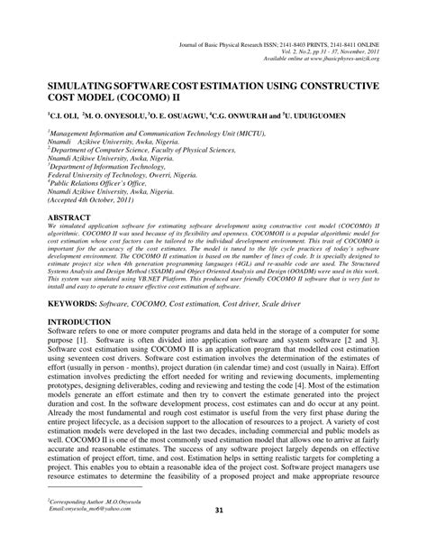 pdf simulating software cost estimation using constructive cost model