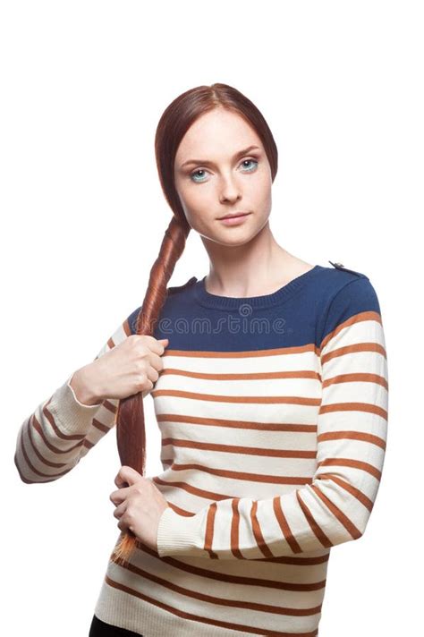 Beautiful Red Haired Girl Holding Her Hair Stock Image Image Of