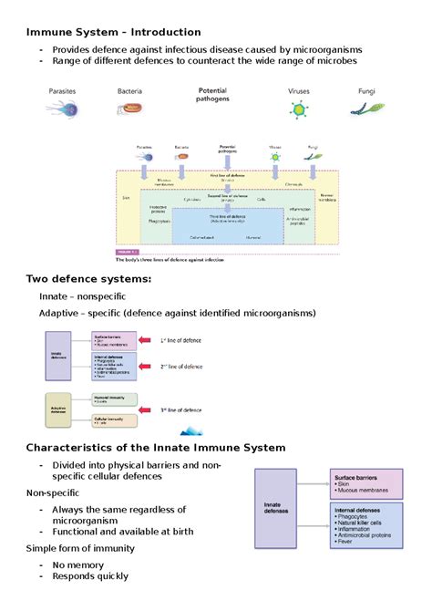 Immune System Notes Immune System Introduction Provides Defence Against Infectious Disease