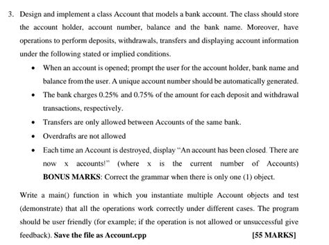 Solved Design And Implement A Class Account That Models A