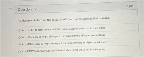 Solved Question PtsAs Discussed In Lecture The Chegg Com