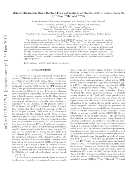 Pdf Multiconfiguration Dirac Hartree Fock Calculations Of Atomic Electric Dipole Moments Of