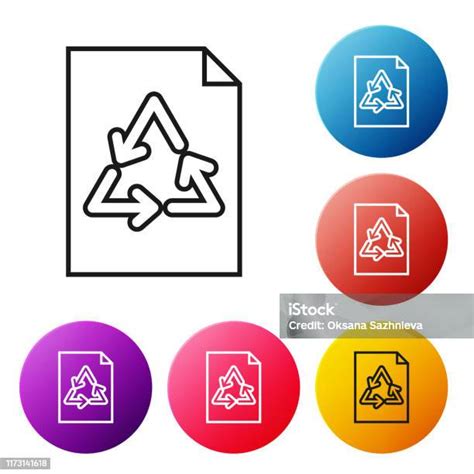 흰색 배경에 격리 된 재활용 아이콘이있는 검은 색 선 용지 아이콘 다채로운 원 버튼을 설정합니다 벡터 일러스트레이션 가방에 대한 스톡 벡터 아트 및 기타 이미지 Istock