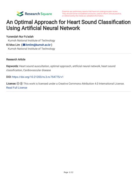 pdf an optimal approach for heart sound classification using