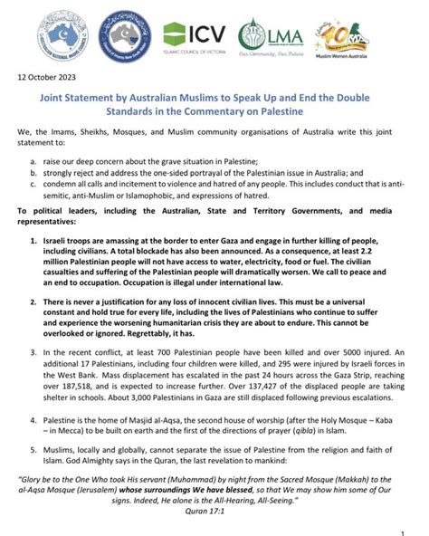 United We Stand Joint Statement By Australian Muslims To Speak Up And End The Double Standards