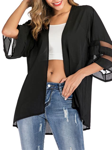 Sayfut Womens Summer Loose Black Kimono Cardigans Batwing Sleeve Sheer