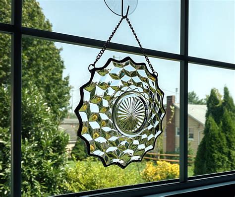 Vintage Glass Plate Window Hanging Suncatcher Pressed Glass Plate Stained Glass Your Way