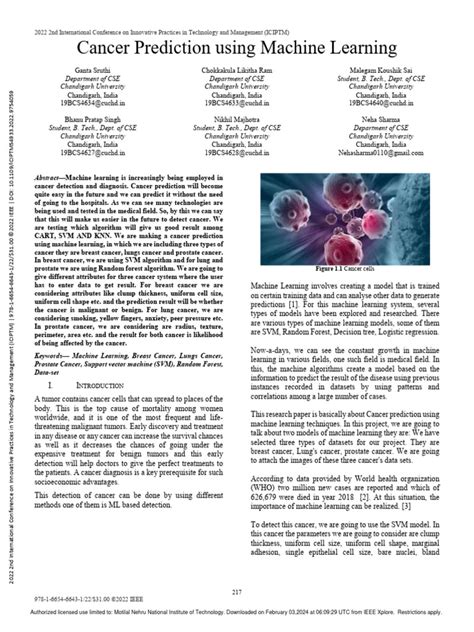 Cancer Prediction Using Machine Learning Pdf Cancer Machine Learning