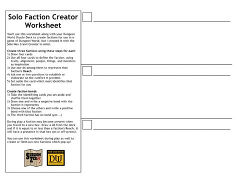 Faction Creator Worksheet Pdf