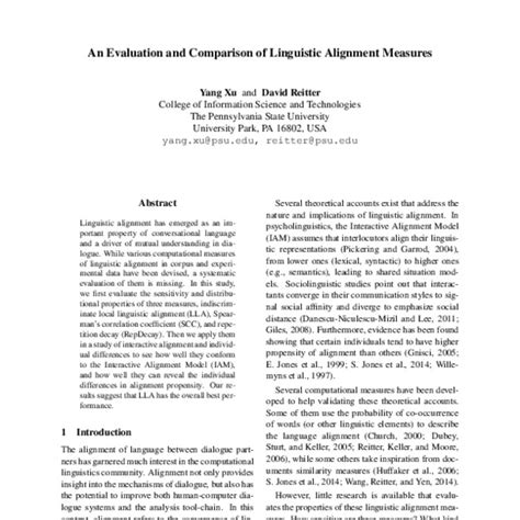 An Evaluation And Comparison Of Linguistic Alignment Measures Acl Anthology
