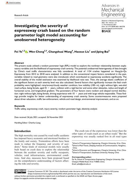 Pdf Investigating The Severity Of Expressway Crash Based On The Random Parameter Logit Model