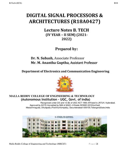 Digital Signal Processors And Architectures Digital Signal Processors
