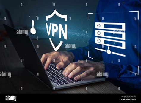 Vpn Secure Connection Concept Person Using Virtual Private Network Technology On Laptop