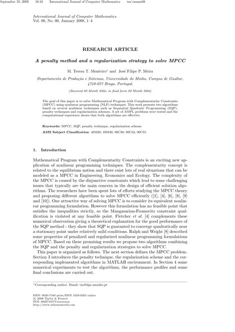 Pdf A Penalty Method And A Regularization Strategy To Solve Mpcc