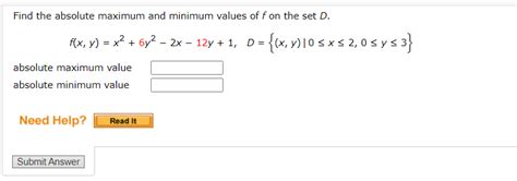 Solved Find The Absolute Maximum And Minimum Values Of F On Chegg
