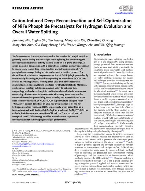 Cation‐induced Deep Reconstruction And Self‐optimization Of Nife Phosphide Precatalysts For