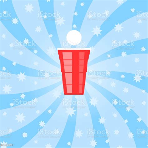 맥주 테이블 토너먼트입니다 빨간 플라스틱 컵 그리고 파란 별 배경에 흰색 테니스 공 파티에 대 한 재미 있는 게임 비어퐁에 대한 스톡 벡터 아트 및 기타 이미지 Istock