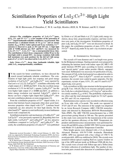Pdf Scintillation Properties Of High Light Yield Scintillators