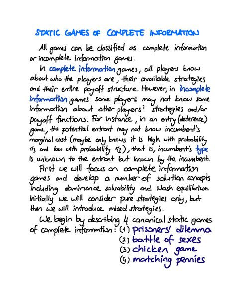 Lecture Notes Sep 12 Game Theory Static Games Of Complete Information All Games Can Be