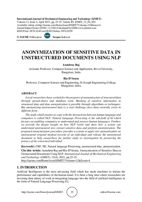 Pdf Anonymization Of Sensitive Data In Unstructured Documents Using Nlp