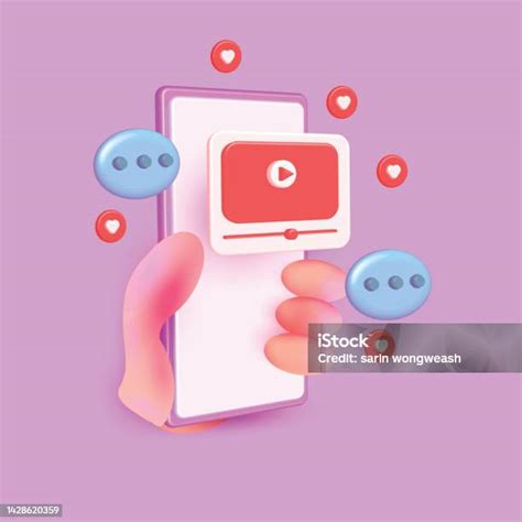 손 배너 복사 공간 최소한의 다채로운 개념 아이콘 응용 프로그램과 영화 인터넷 3d 벡터 만화와 모바일 재생 비디오 개념에 대한