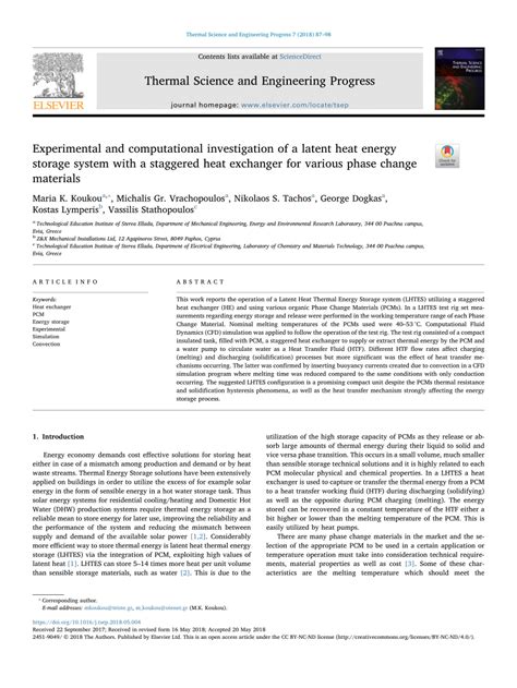 Pdf Experimental And Computational Investigation Of A Latent Heat Energy Storage System With A