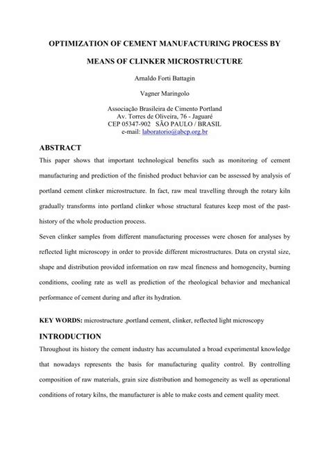 Pdf Optimization Of Cement Manufacturing Process By Means Of Clinker Micro Structure Dokumen