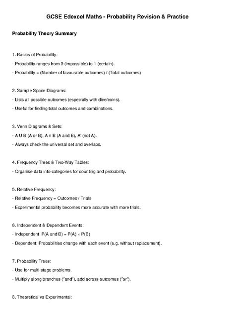 Gcse Edexcel Maths Probability Revision And Practice Questions Summary Studocu