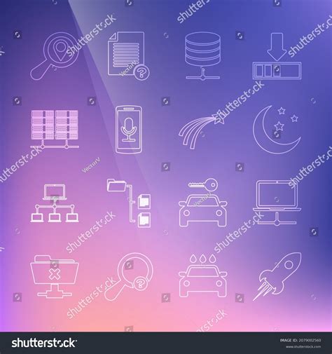 Set Line Rocket Ship Fire Computer Stock Vector Royalty Free 2079002560