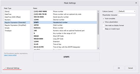 Mask Type Extended Regular Expressions Winforms Controls