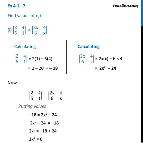 Ex I Class Find Values Of X If Determinants
